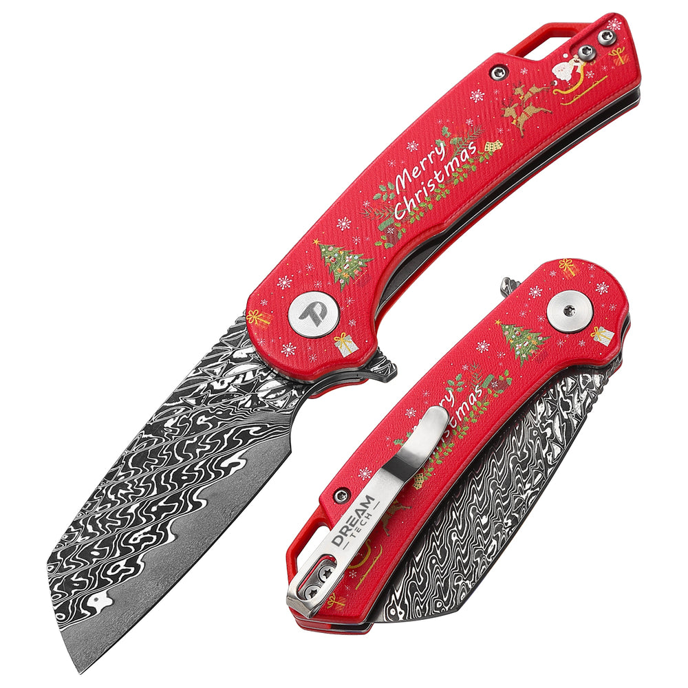 DREAMTECH Christmas Knife Gift Folding Pocket Knife G10 Handle Damascu ...